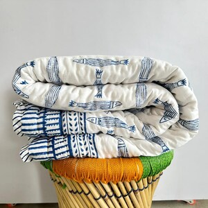 Hand Block Printed Baby Quilt: Blue Fish Ocean Design - Etsy