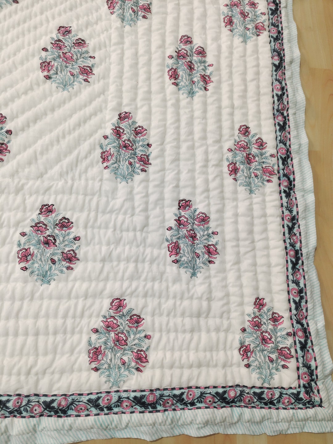 Hand Block Print Cotton Quilt: Reversible Floral Printing Quilt for ...