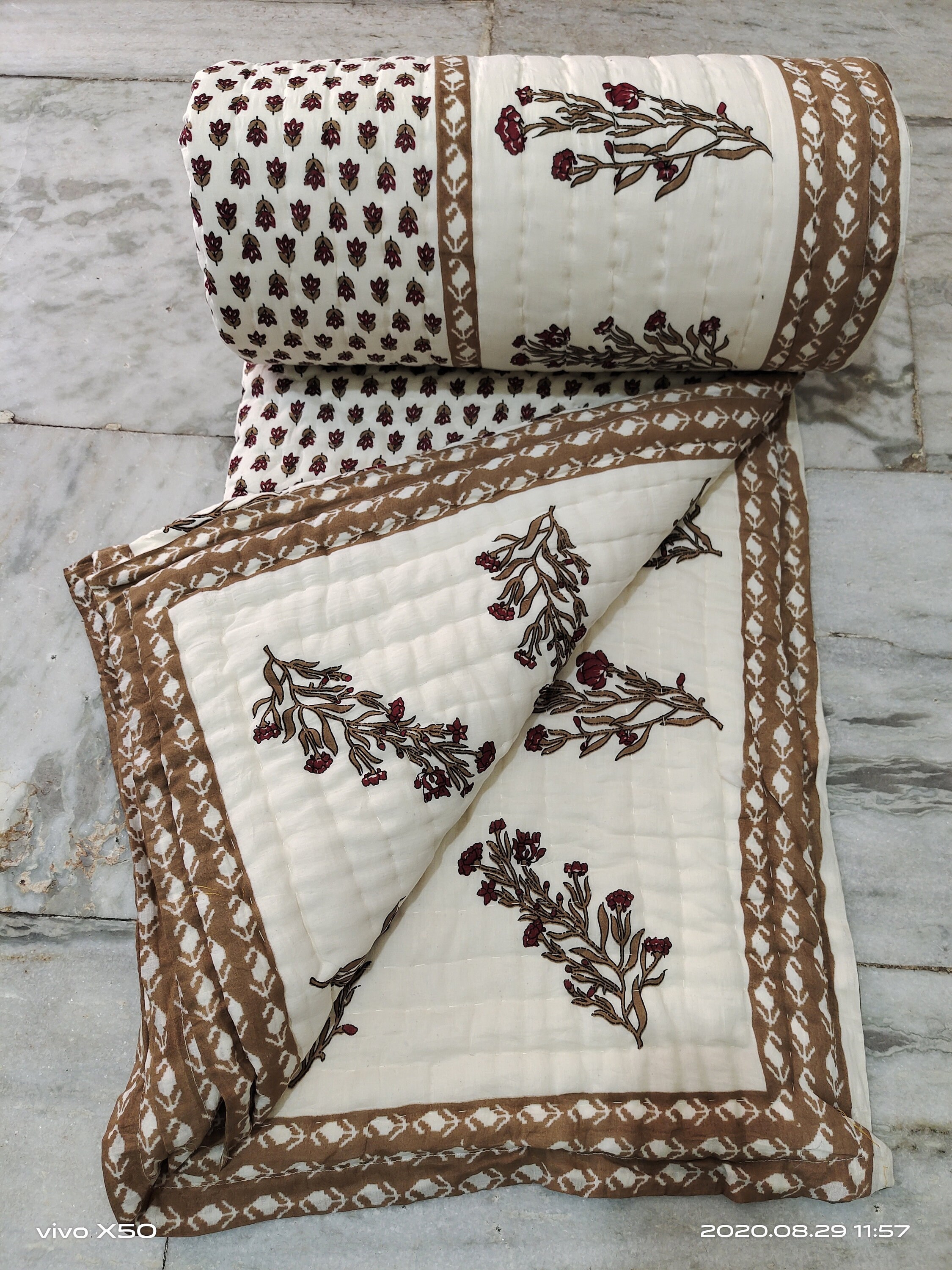 Hand Block Print Quilt Floral Dark Base Soft Quality Quilt - Etsy