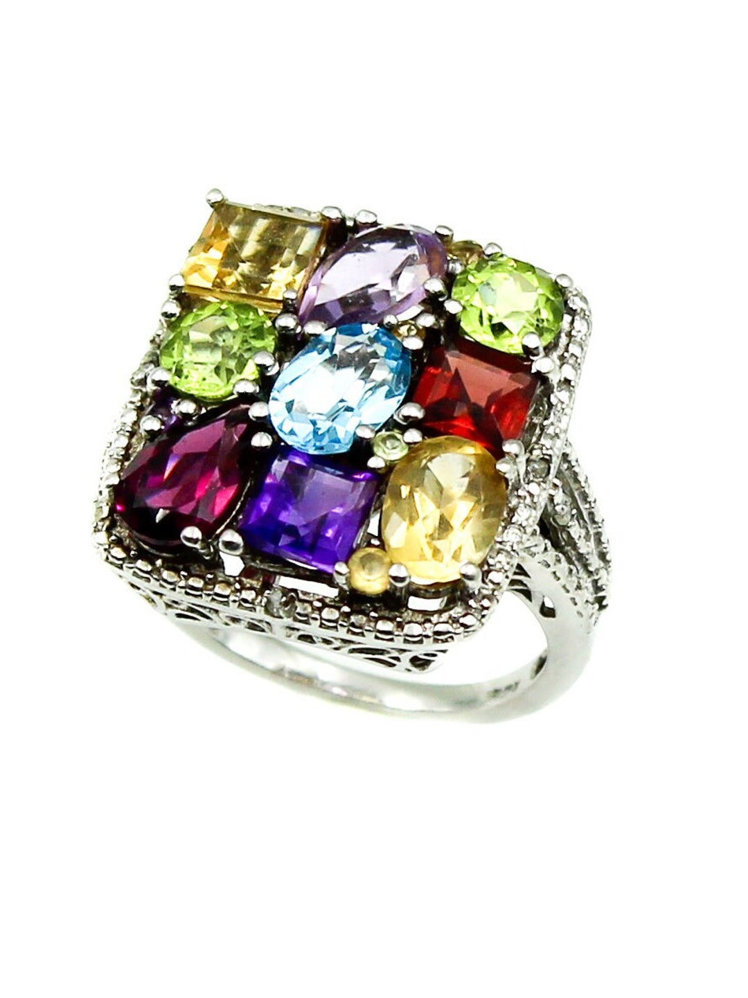 STS Genuine Multi Gemstones 925 Sterling Silver Ring Size 8 - Etsy