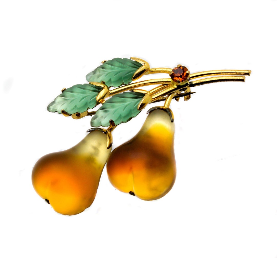 1940s Austrian Collector's Art Glass Floral Pear Pin Brooch With ...