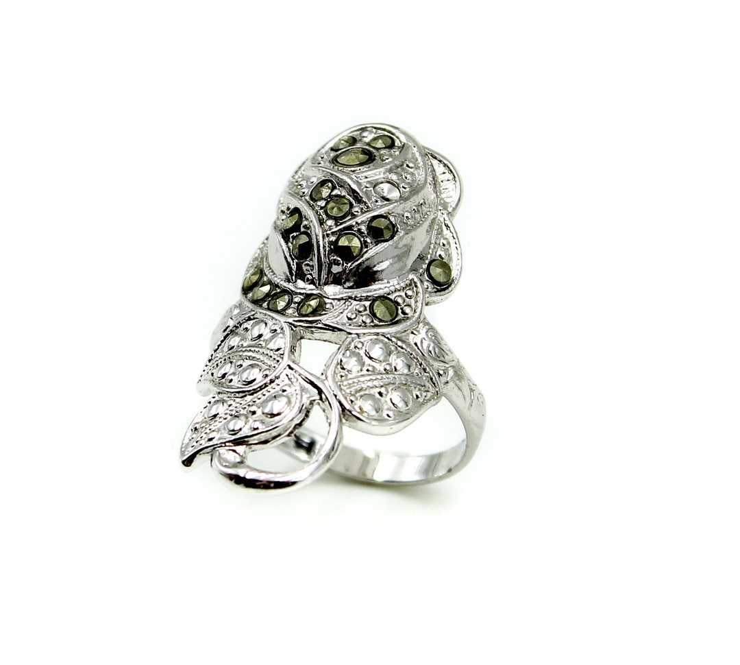 Sterling 925 Silver Marcasite Rose Flower Ring Size 5 - Etsy