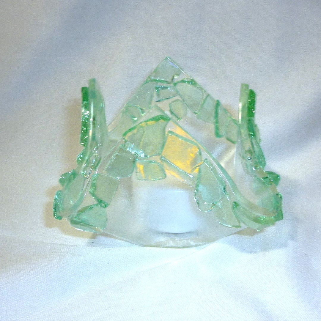 Handmade Fused Glass Tea Light Holder: Iridescent Sea Green Votive - Etsy