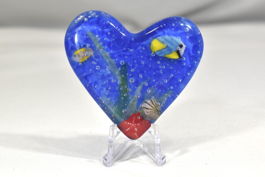 Pocket Aquarium Heart Made From Fused Glass - Handmade in Bothell WA - Etsy