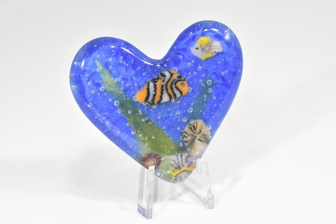 Pocket Aquarium Heart Made From Fused Glass - Handmade in Bothell WA - Etsy