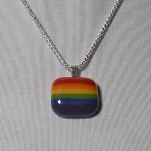 Rainbow Pride Flag Fused Glass Pendant on Sterling Silver 20 Inch Wheat ...