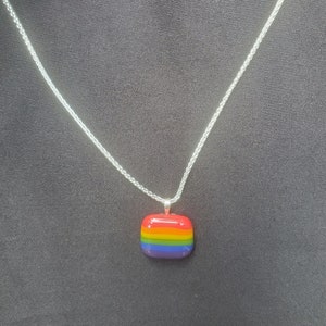 Rainbow Pride Flag Fused Glass Pendant on Sterling Silver 20 Inch Wheat ...
