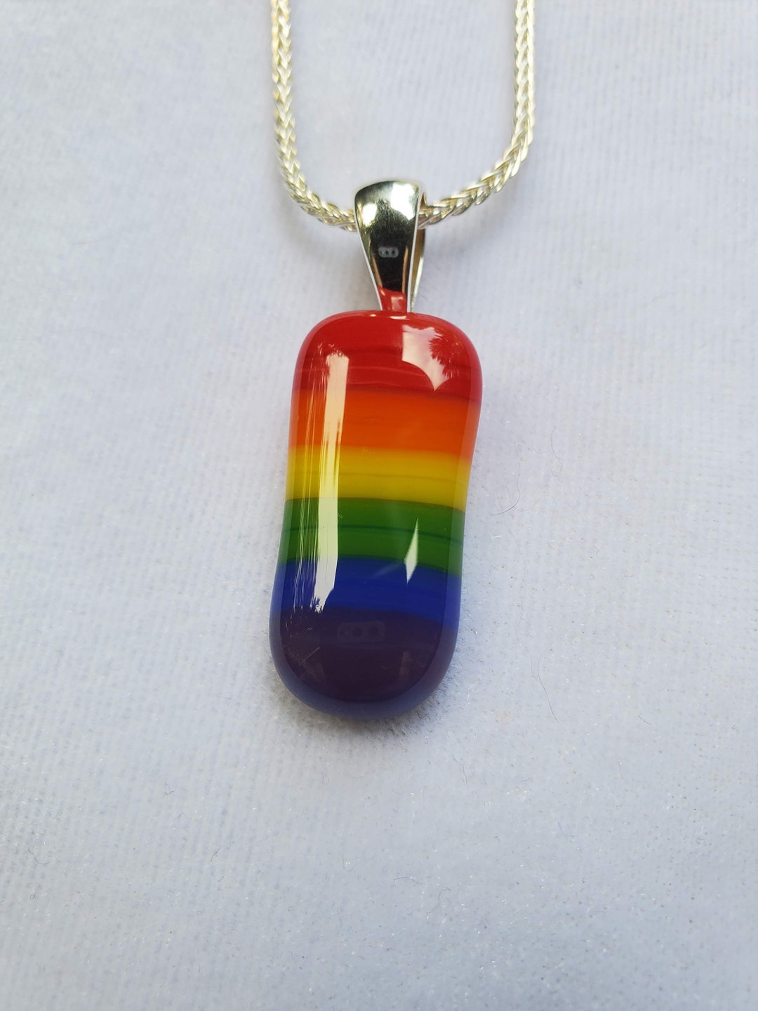 Rainbow Pride Flag Fused Glass Pendant on .925 Sterling Silver 24 Inch ...