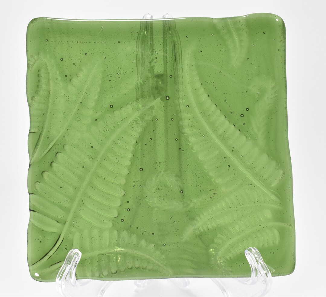Handmade Fused Glass Square Plate Platter With Fern Design 6 1/2" X 6 1 ...