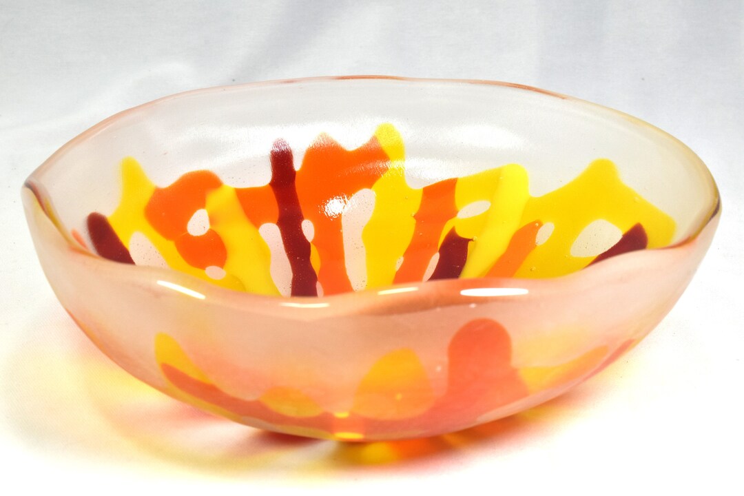 Fused Glass Splash Bowl 6 1/4 Inches by 2 Inches Red, Orange, and ...