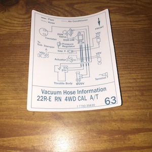 1984-1986 22RE Toyota Pickup Vacuum Diagram Remade Decals - Etsy