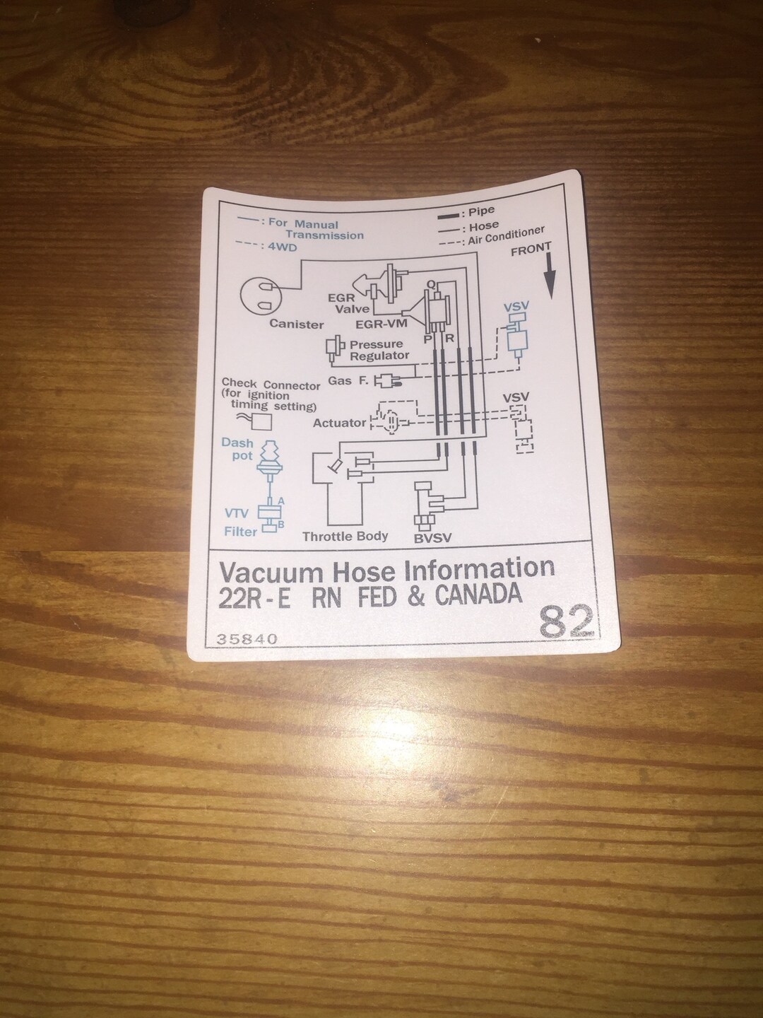 1987-1994 Toyota Pickup 4runner 22RE Vacuum Diagram - Etsy