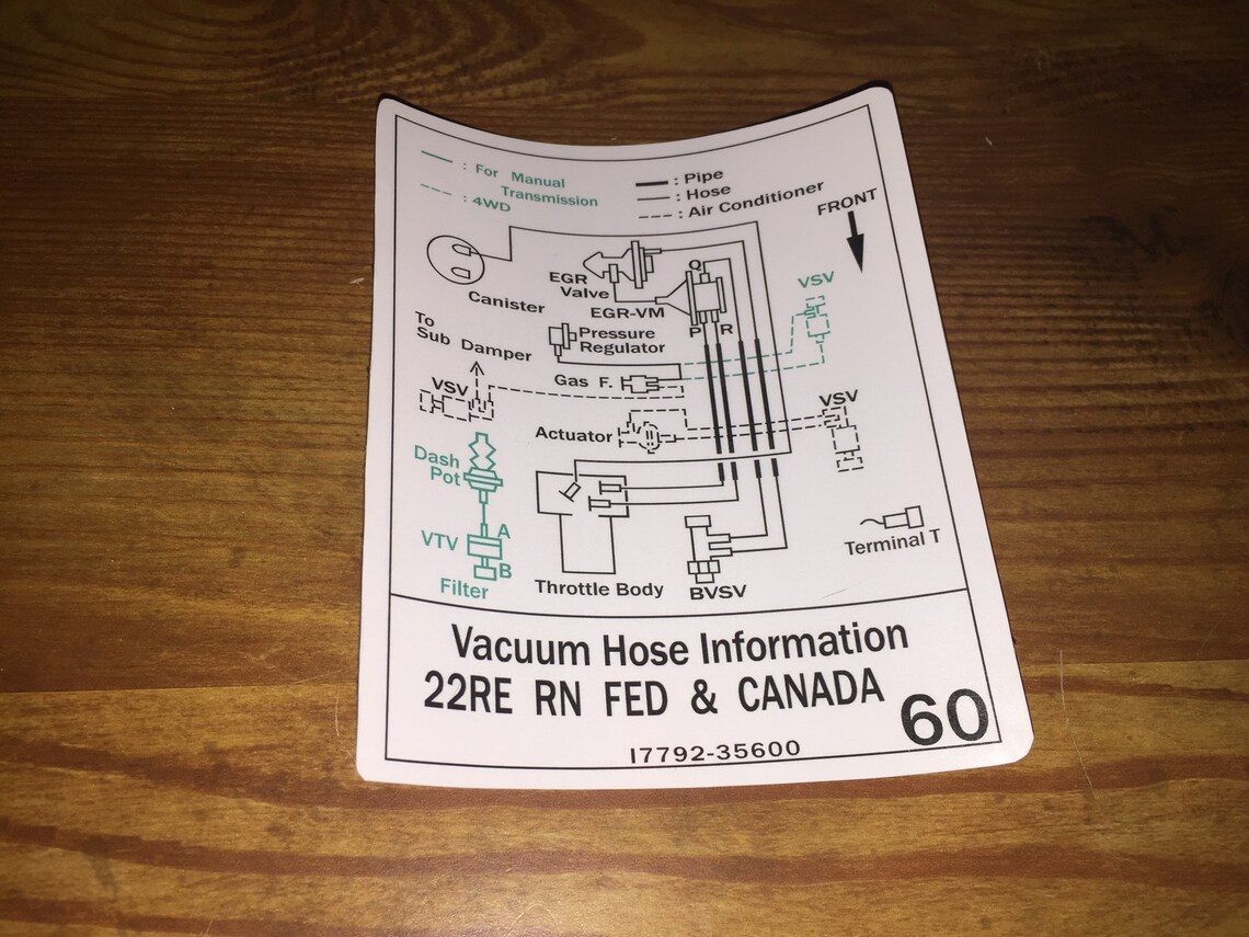 1984-1986 22RE Toyota Pickup Vacuum Diagram Remade Decals - Etsy