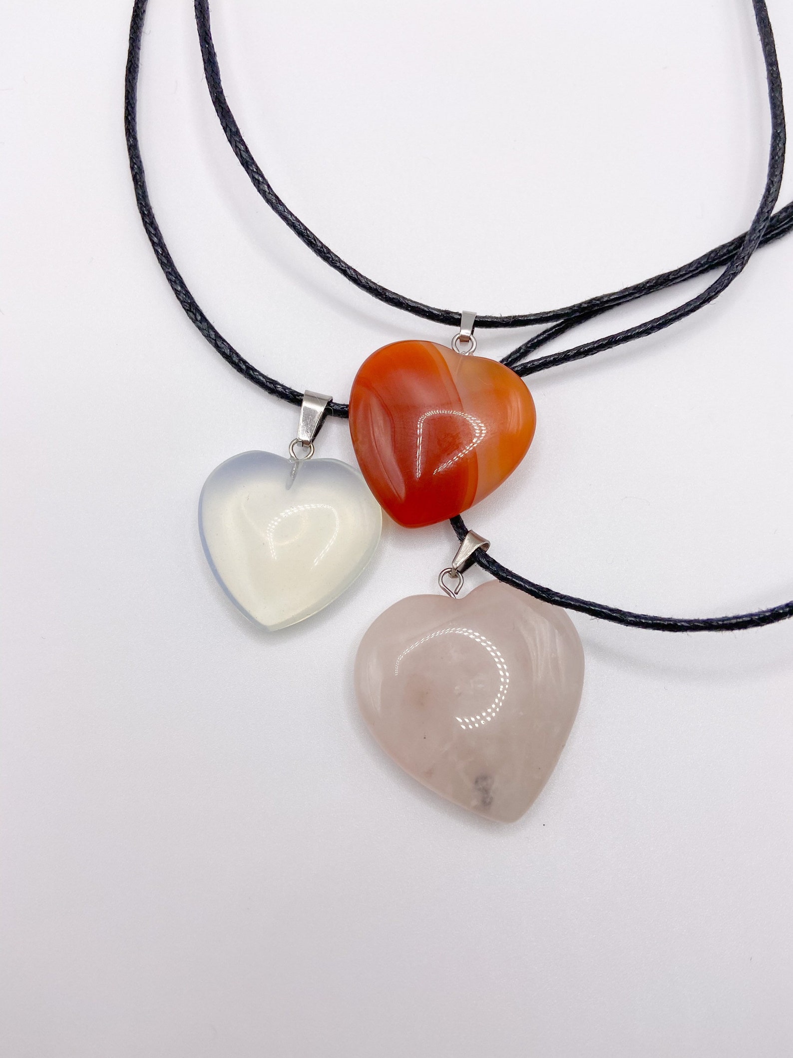 Stone Heart Pendant Necklaces Black Cord Pendant Necklace - Etsy