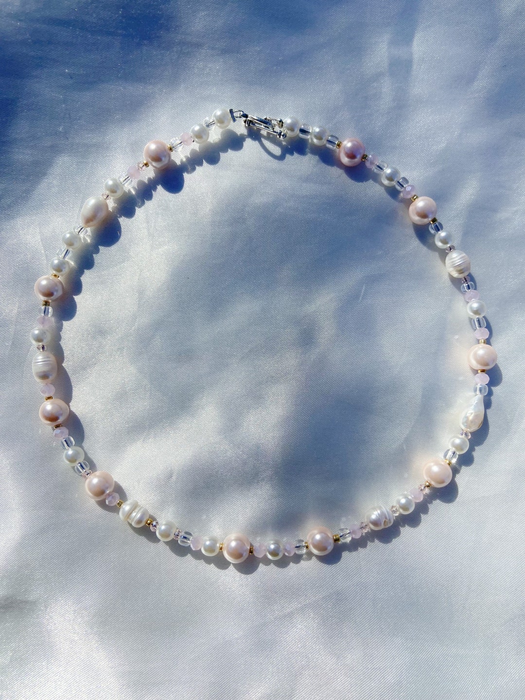 The ashlyn Necklace Glass Bead Necklaces Light Pink Freshwater Pearl ...