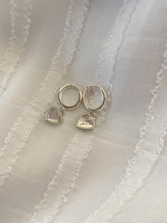 Heart Dangle Charm Huggies Heart Earrings Dangle Huggies - Etsy