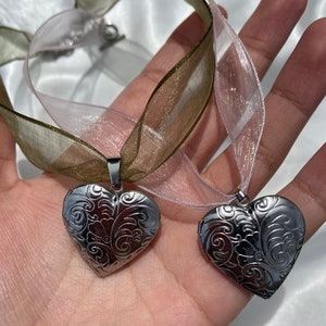 Ribbon Heart Pendant Necklace! | Ribbon Choker Necklace | Silver Heart ...