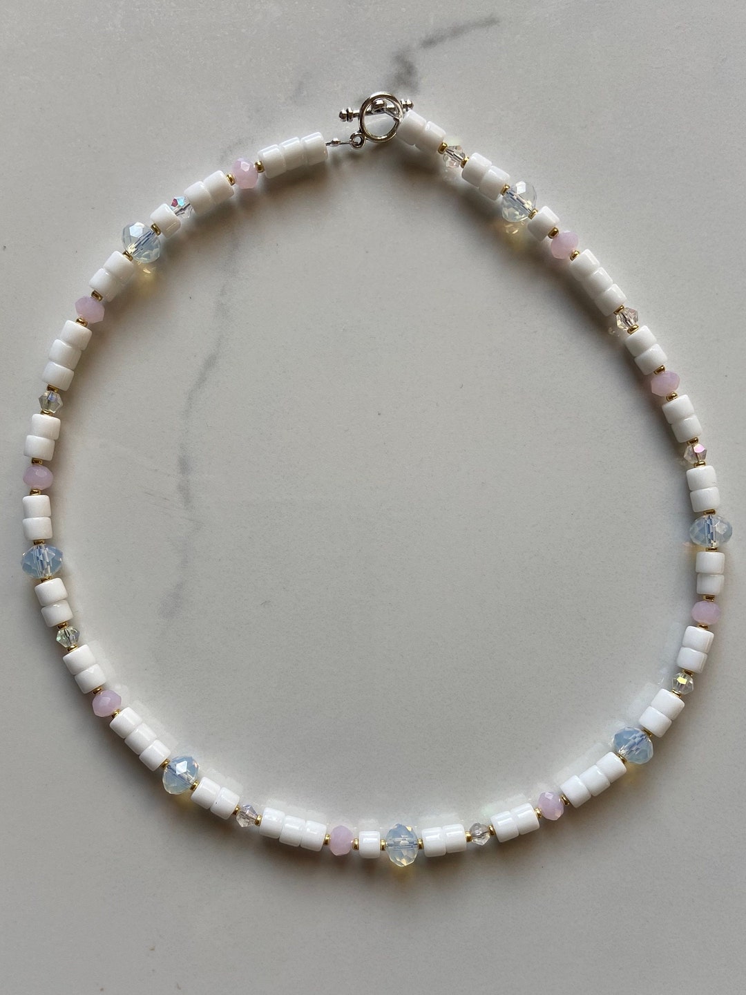 The jenna Necklace Beaded Necklace Pink and White Dainty Necklace - Etsy