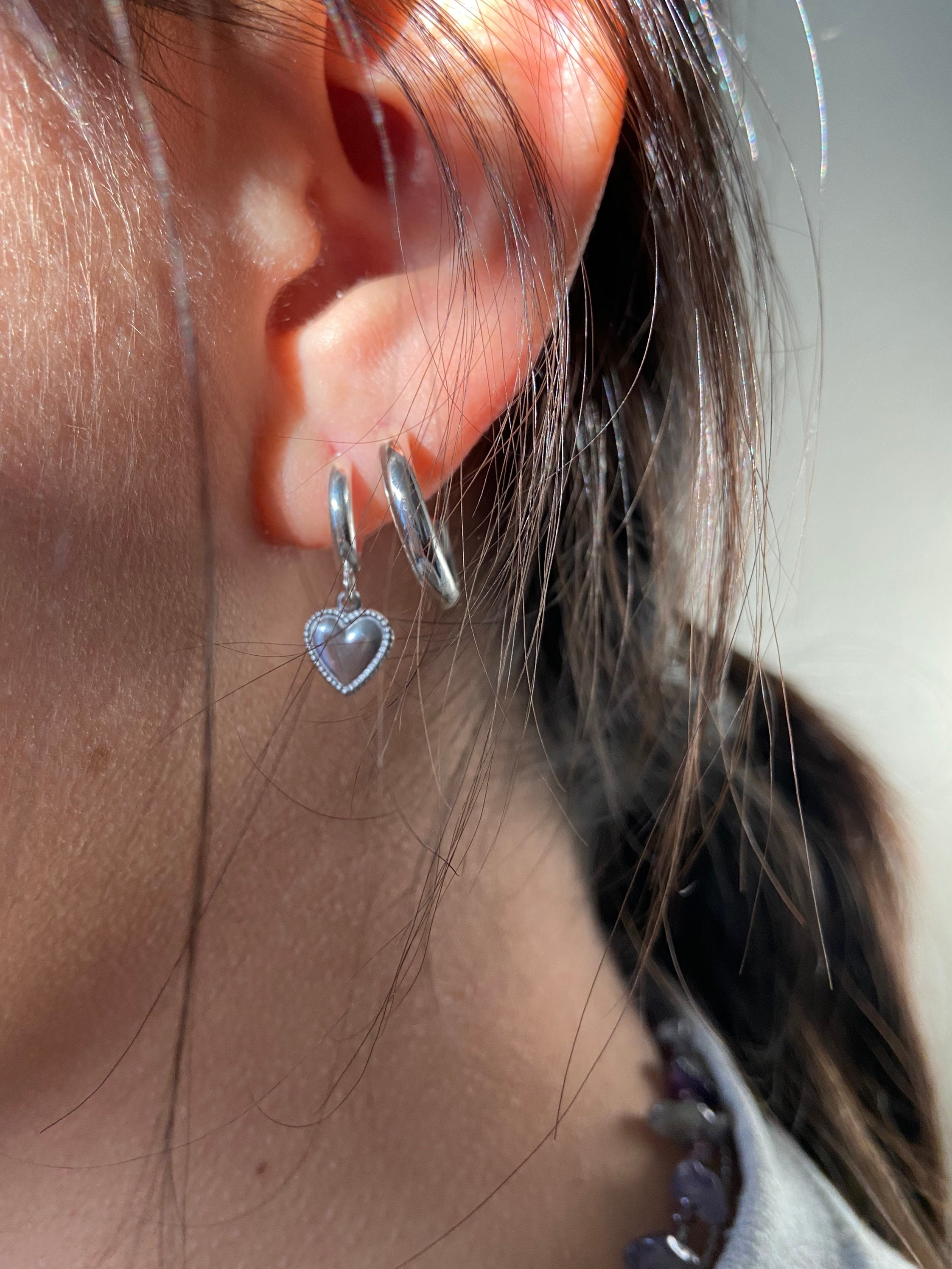 Heart Dangle Charm Huggies Heart Earrings Dangle Huggies - Etsy