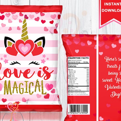 Valentine Unicorn Chip Bags Valentine's Day Favors - Etsy