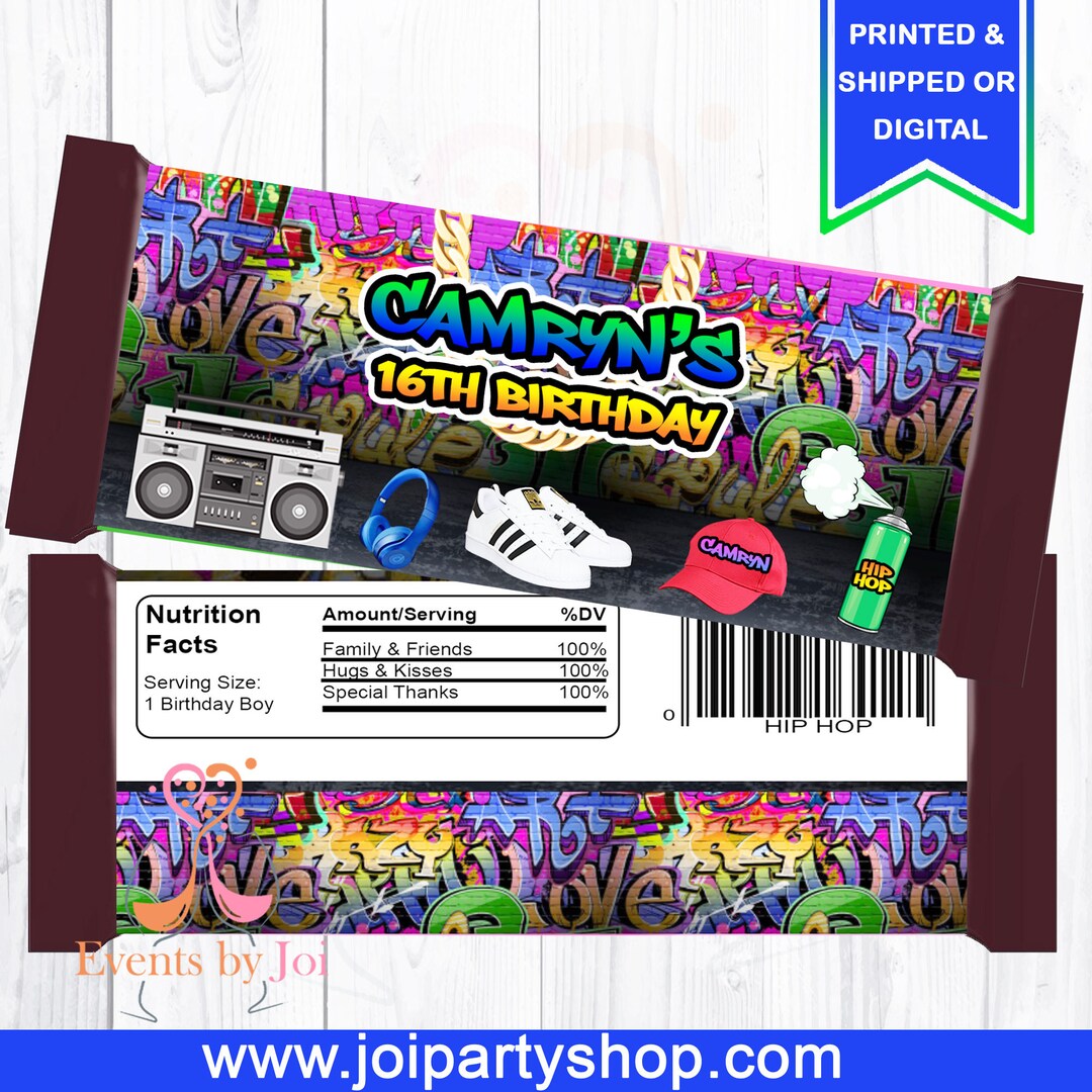 Hip Hop Candy Bar, Hip Hop Candy Wrapper, 90's Party Candy Wrappers, 80 ...