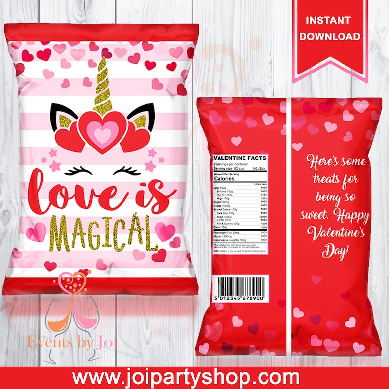 Valentine Unicorn Chip Bags Valentine's Day Favors | Etsy