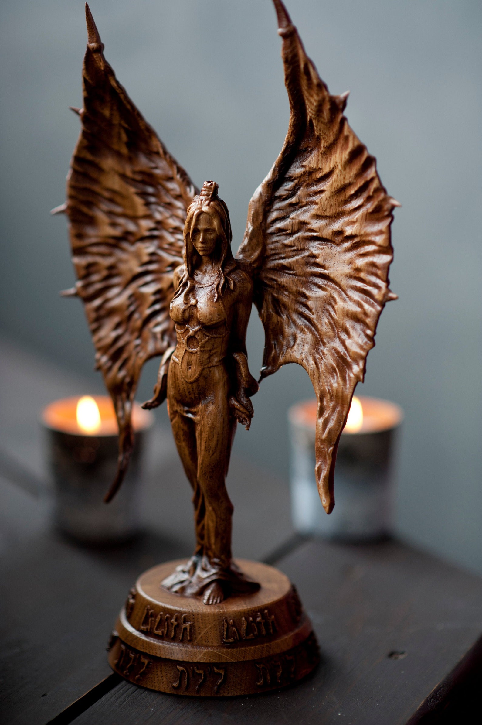 Lilith statue Goddess statue Wood carving Inanna Ishtar. | Etsy