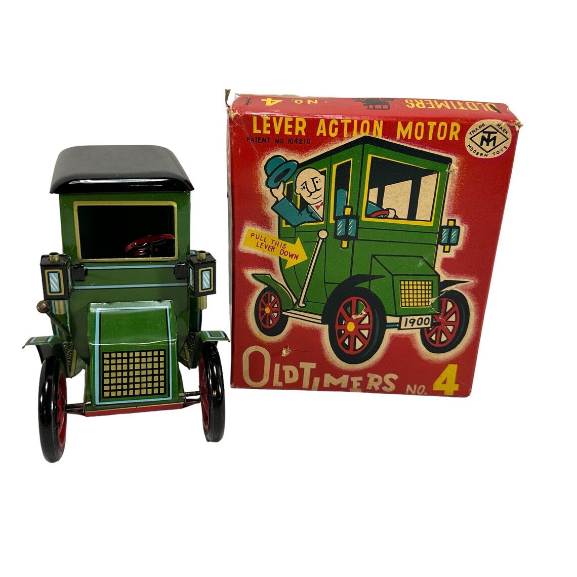 Old Timers 4 Tin Litho Lever Action Car Modern Toys W Original Box Very ...