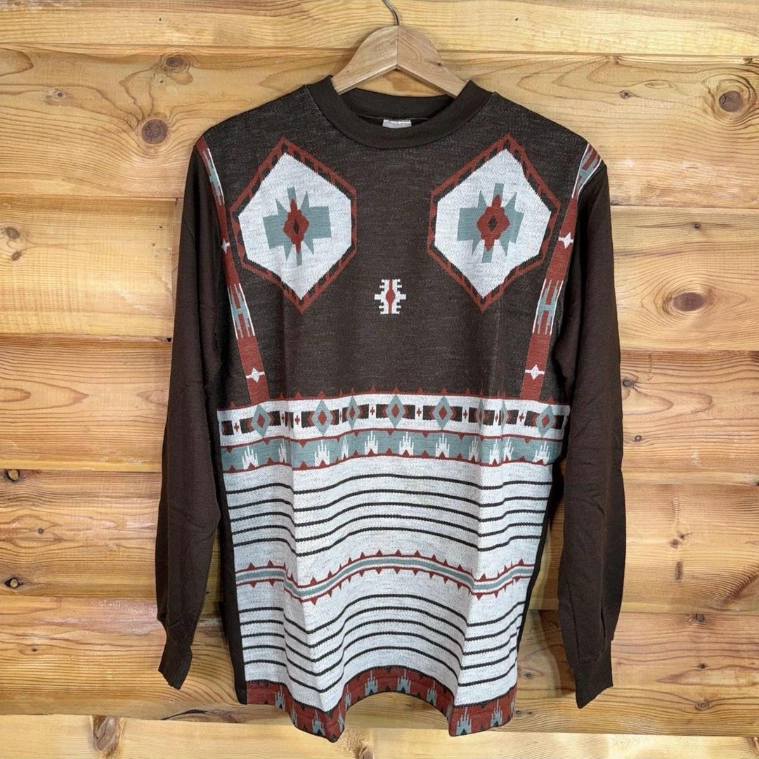 Vtg 70s 80s Aztec Pullover Knit Sweater Western Southwestern Retro ...