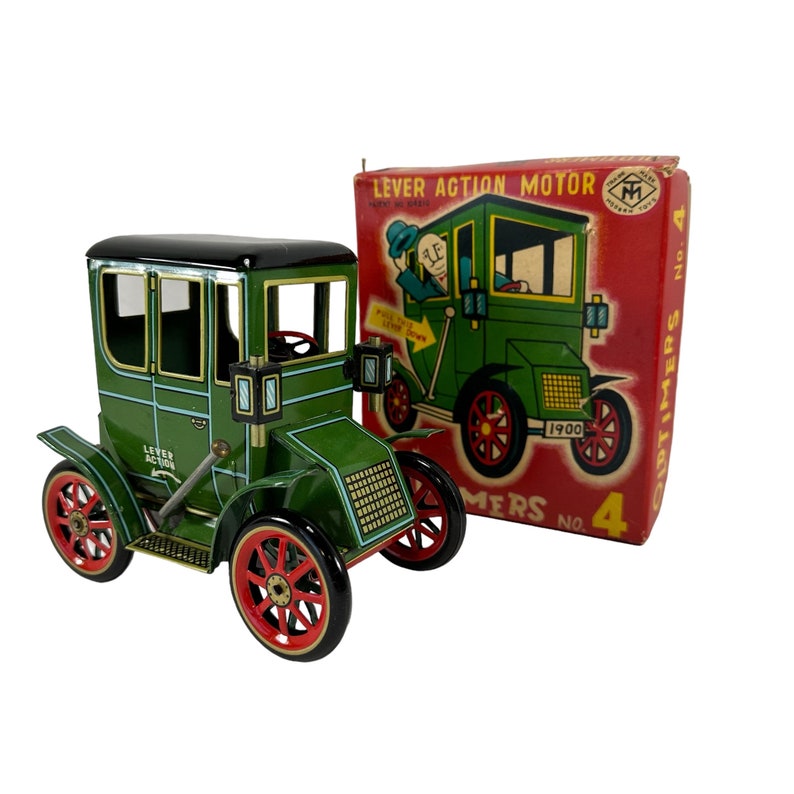 Old Timers 4 Tin Litho Lever Action Car Modern Toys W Original Box Very ...
