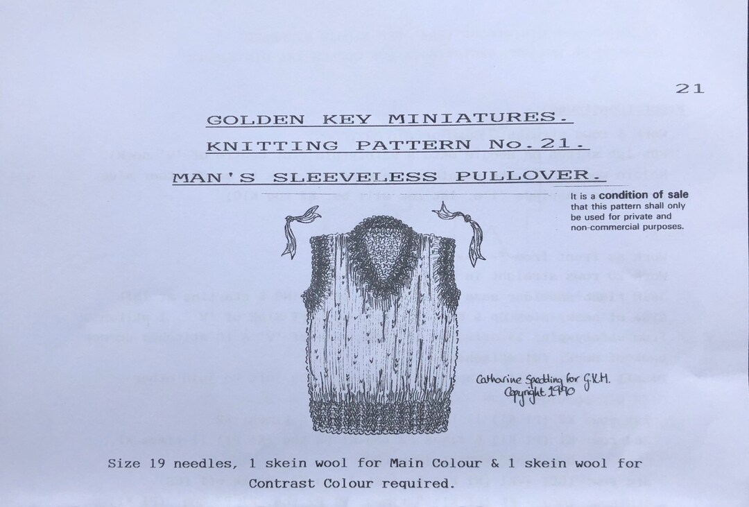 Mens Sleeveless Pullover 1:12th Scale Knitting Pattern - Etsy