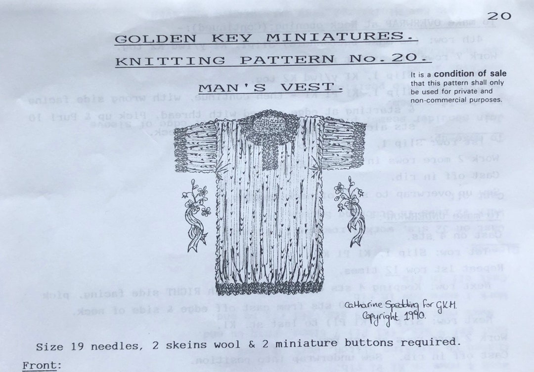 Mens Vest 1:12ths Scale Knitting Pattern - Etsy
