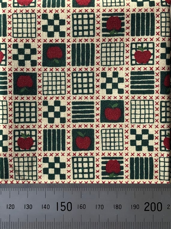 Green Patchwork With Apple Pattern Cotton Fabric. Perfect for | Etsy