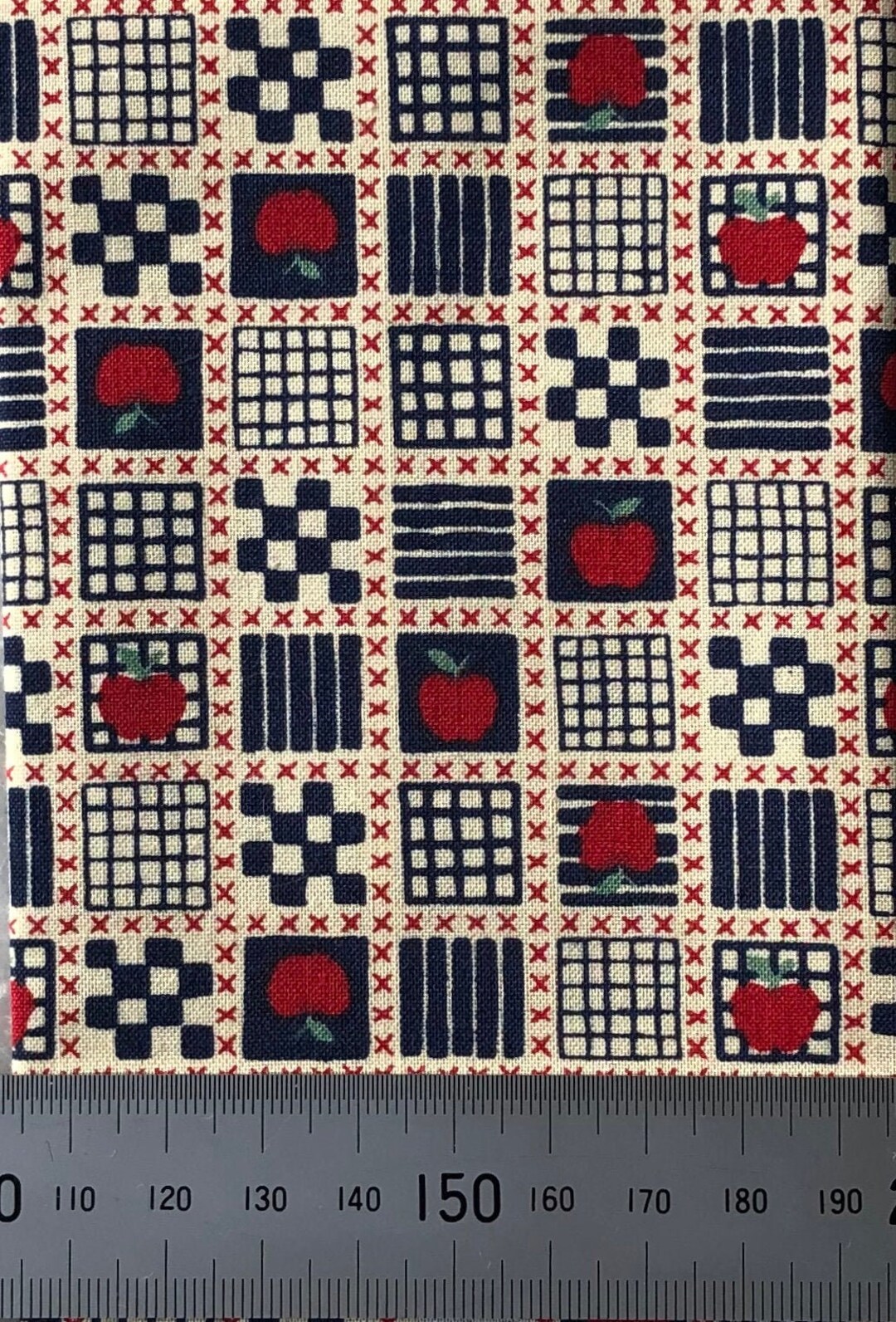 Dark Blue With Apple Patchwork Pattern Cotton Print. Perfect for One ...