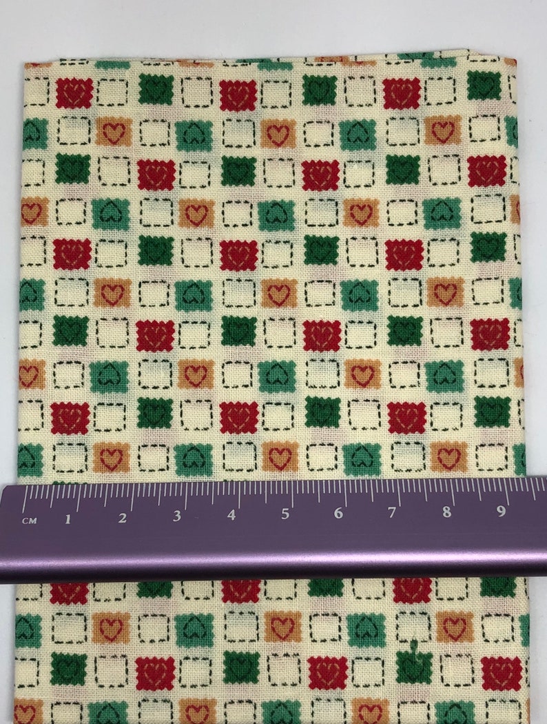Green Red and Yellow Squares With Heart Patchwork Cotton - Etsy
