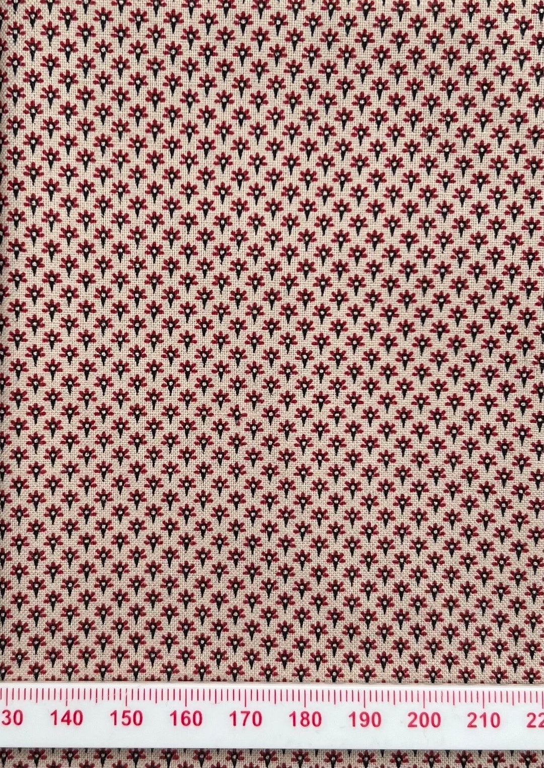 Tiny Red Pattern on Beige Cotton. Perfect for Small Scale Crafts ...