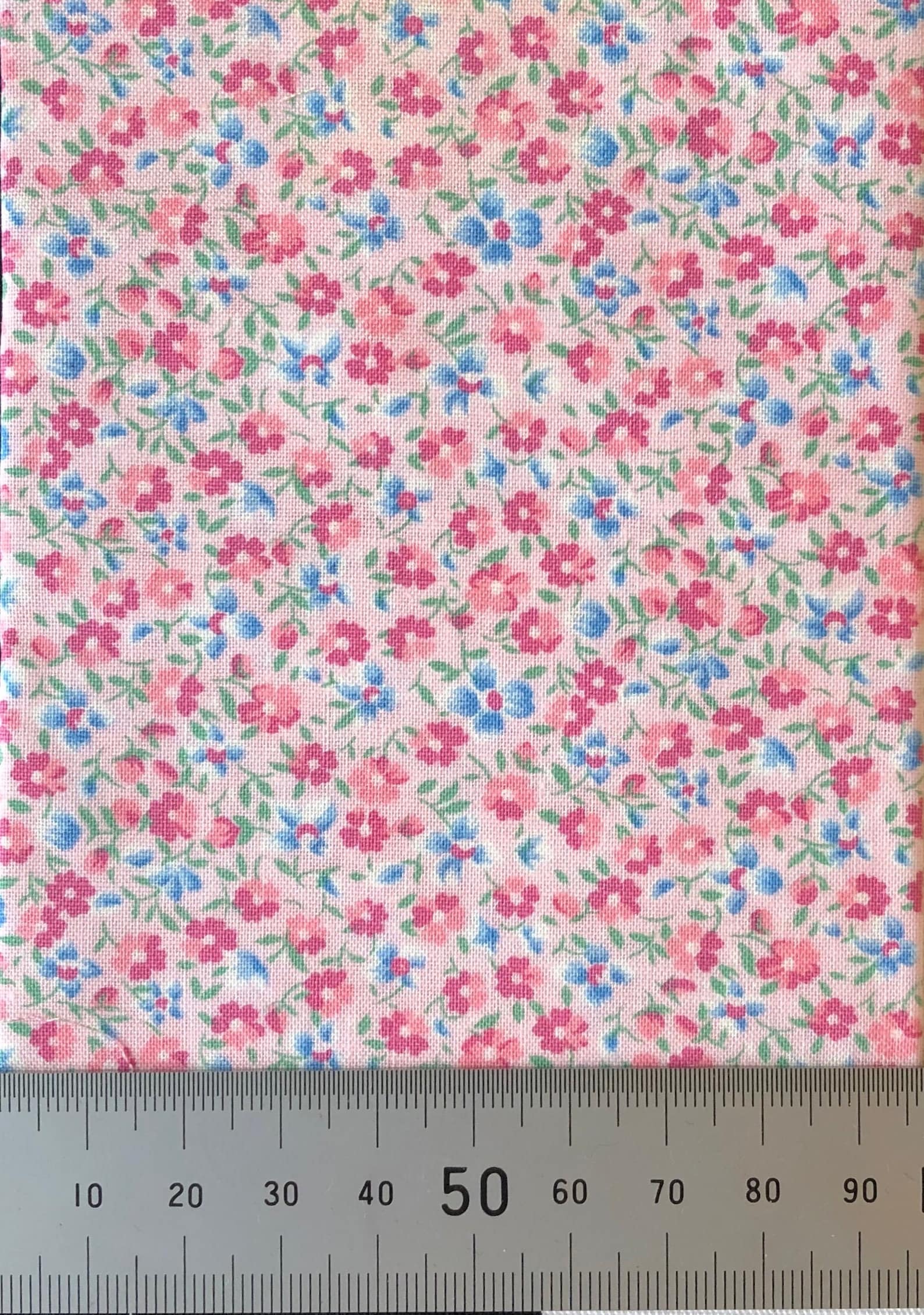 A Vibrant Pink Cotton Print of Pink and Blue Flowers. Perfect for 1 ...