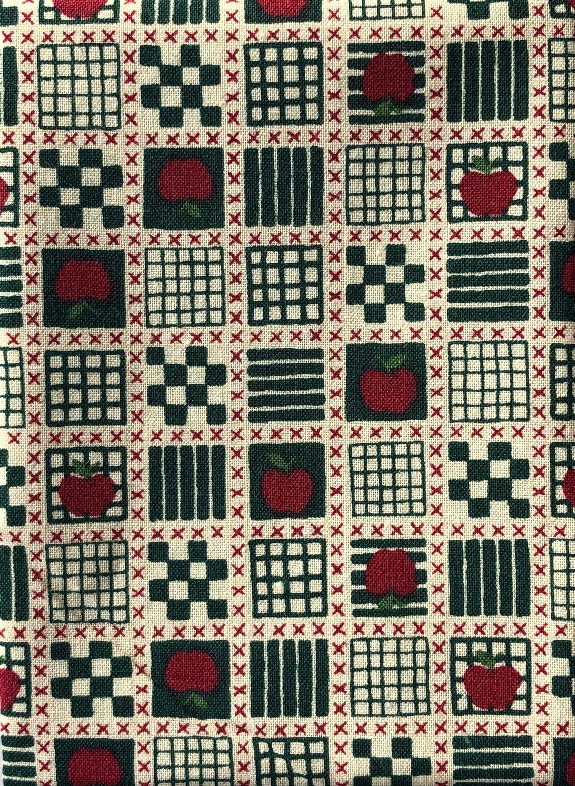 Green Patchwork With Apple Pattern Cotton Fabric. Perfect for | Etsy