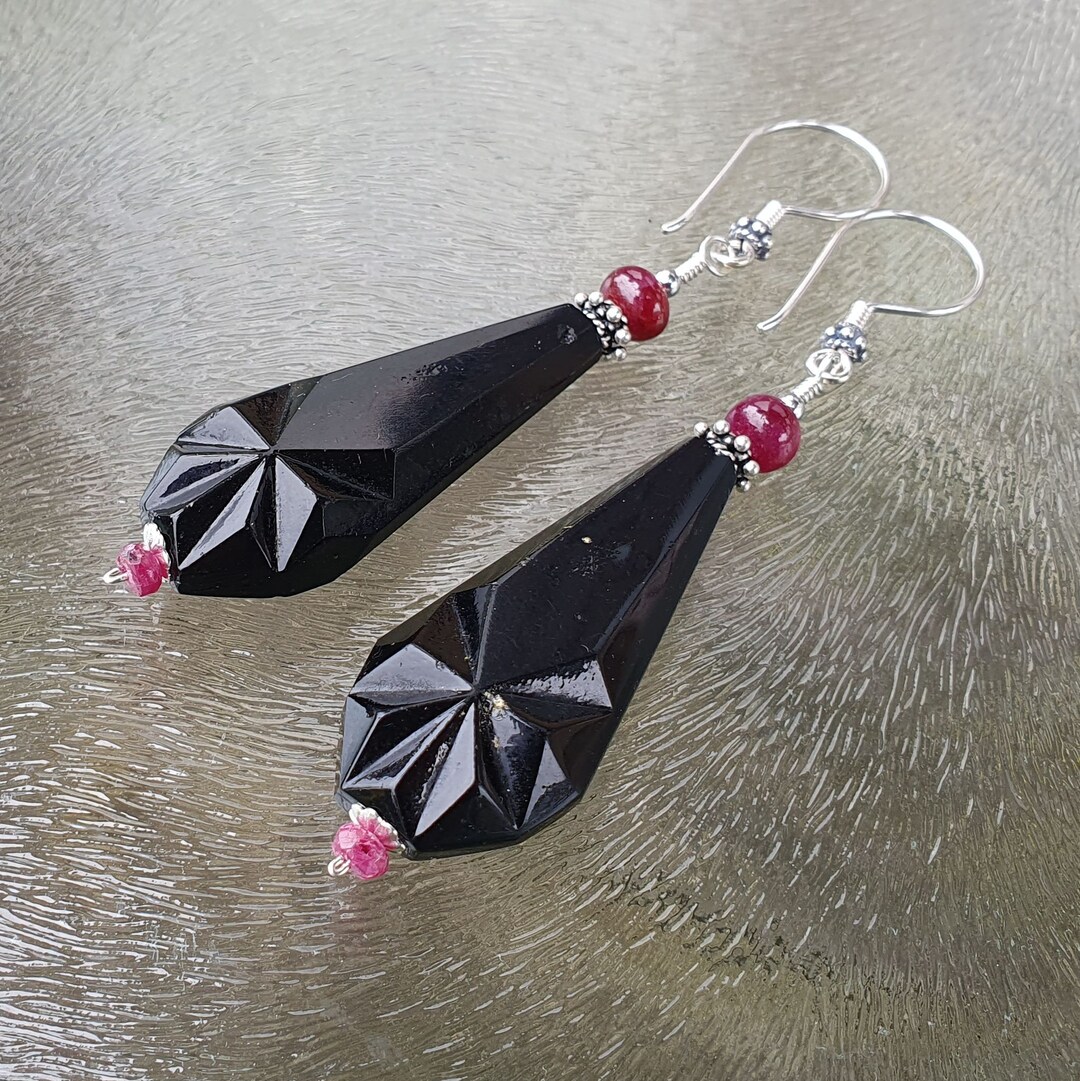 Jet and Ruby Earrings, Upcycled and Handmade, Upcycled Gemstone Jewelry ...