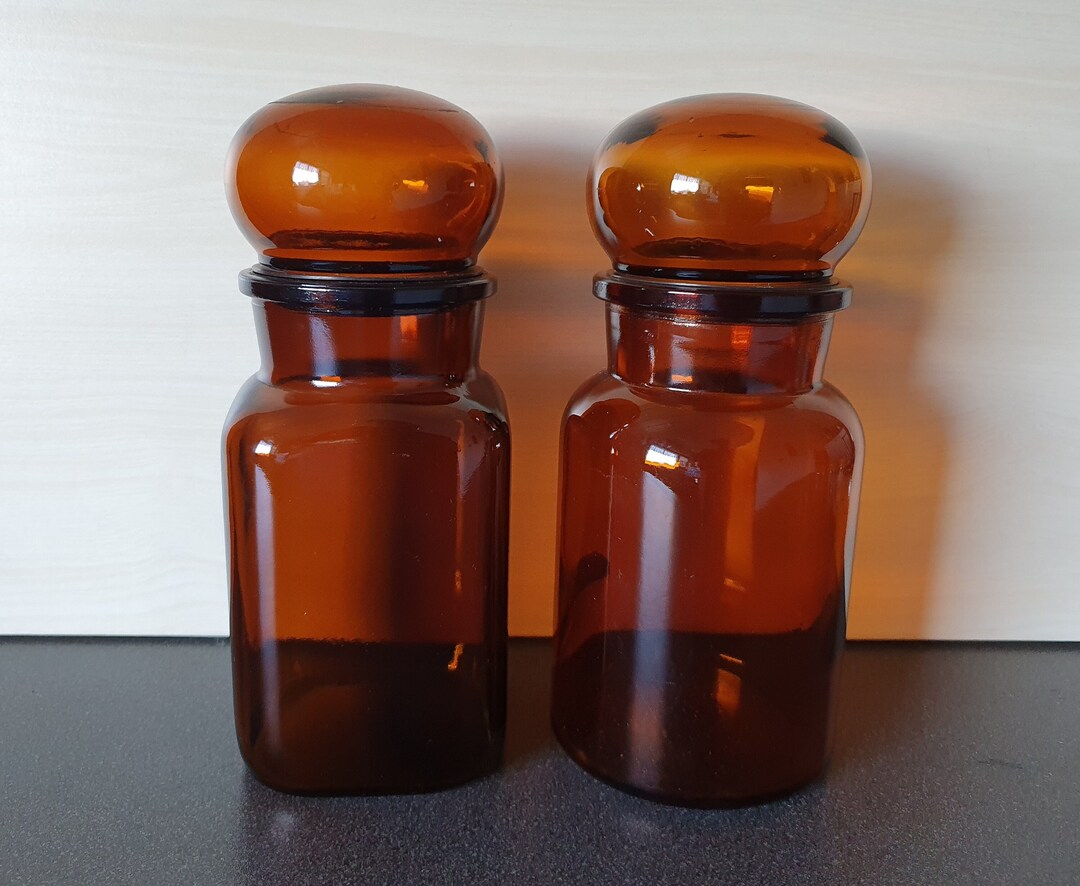 Brown Glass Jars With Lid Set of 2 Apothecary Jar Brown - Etsy