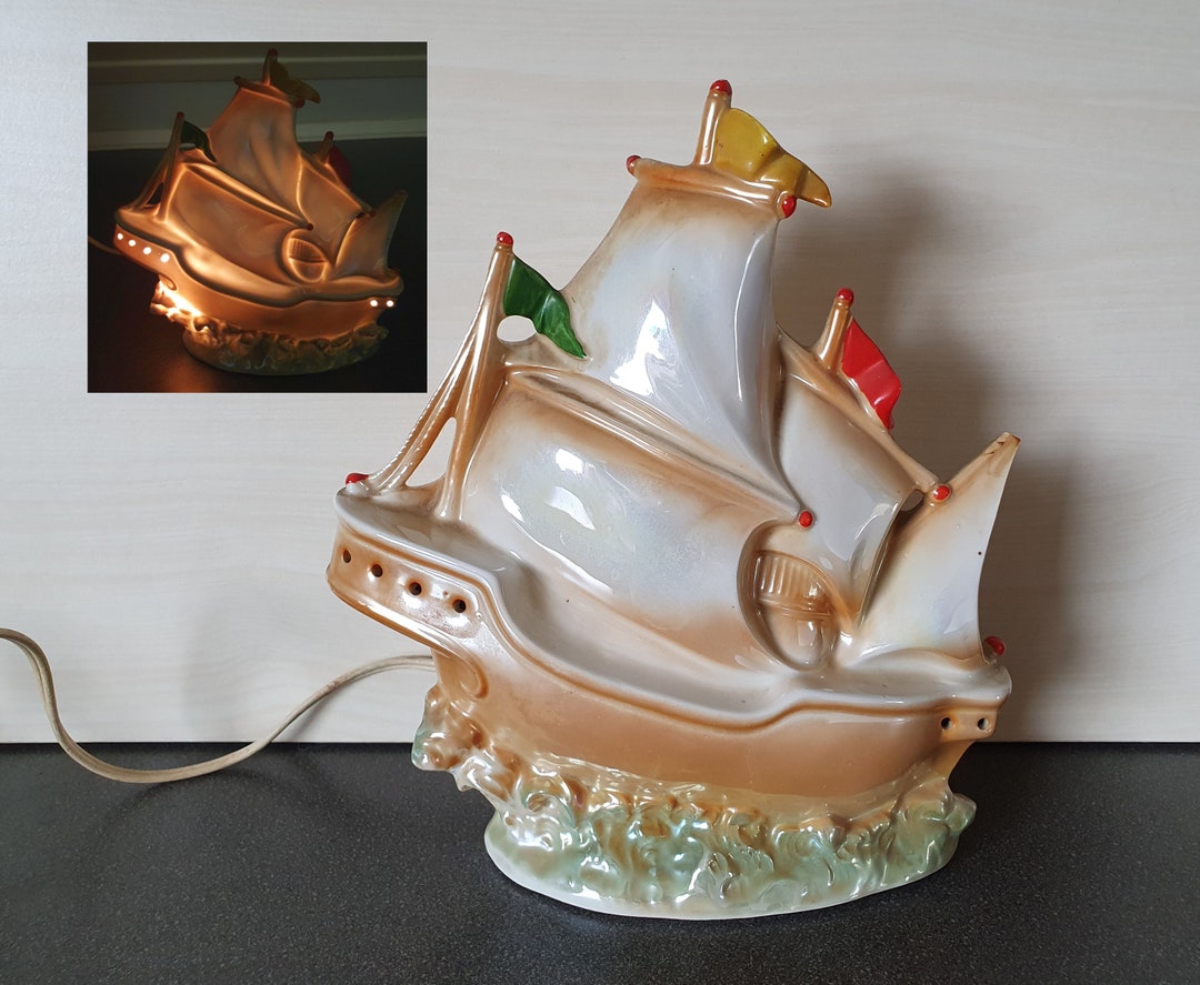 Ceramic Lamp, Lusterware Ship, Working, MCM Vintage 1950s - Etsy