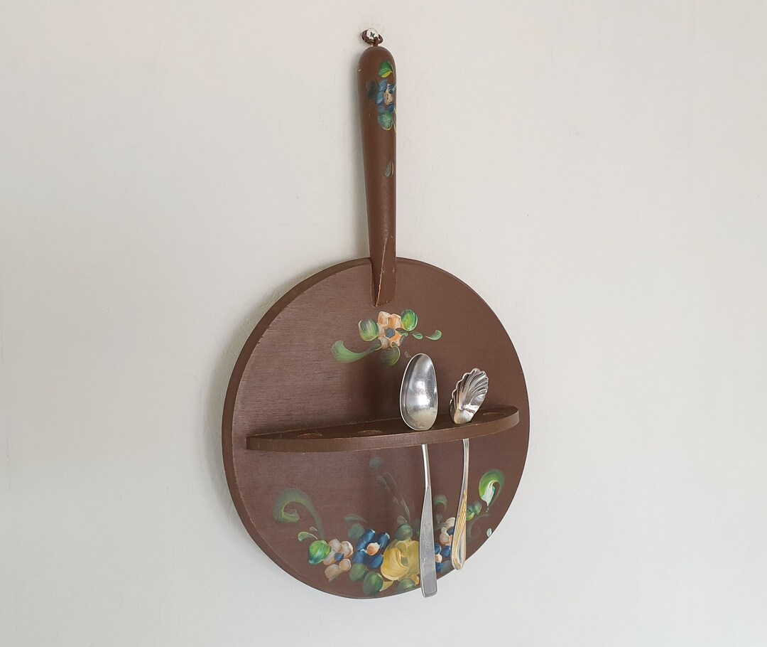 Vintage Wooden Spoon Rack or Utensil Rack, Hand Painted, Floral ...