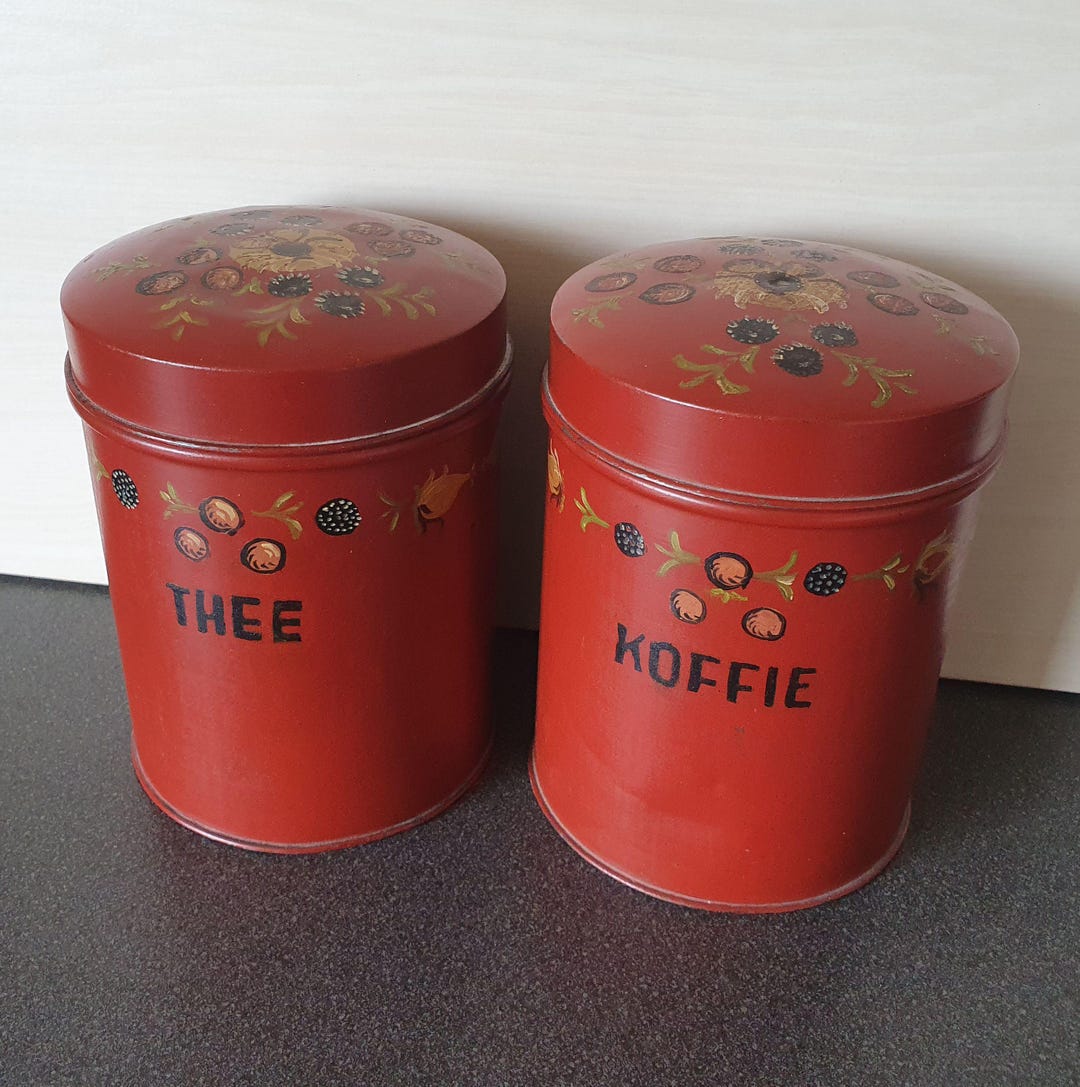 Antique Hindeloopen Tea & Coffee Tins: Dutch Folk Art, Hand-painted Set ...