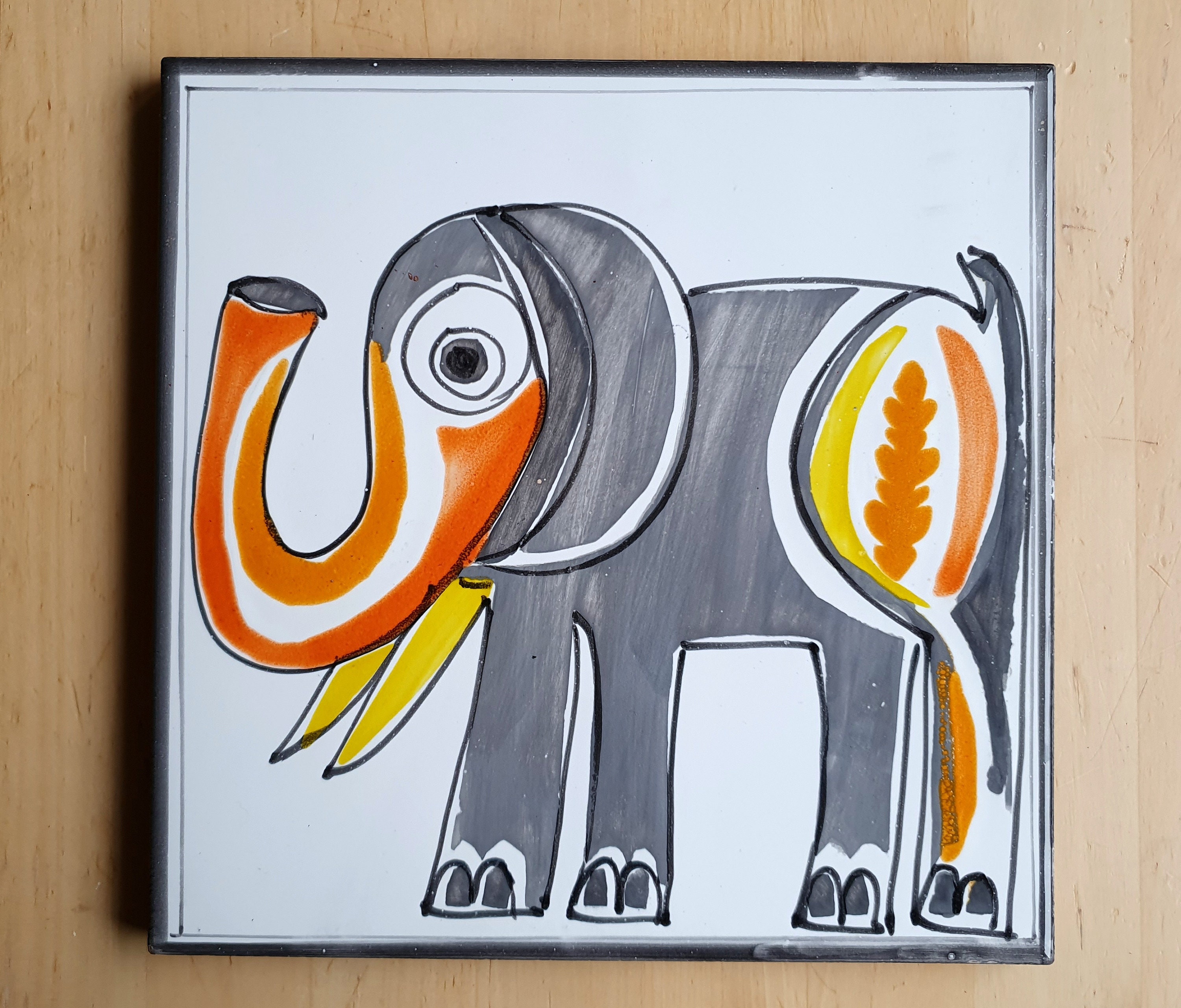 Italian Folk Art Ceramic Tile, Elephant - Etsy