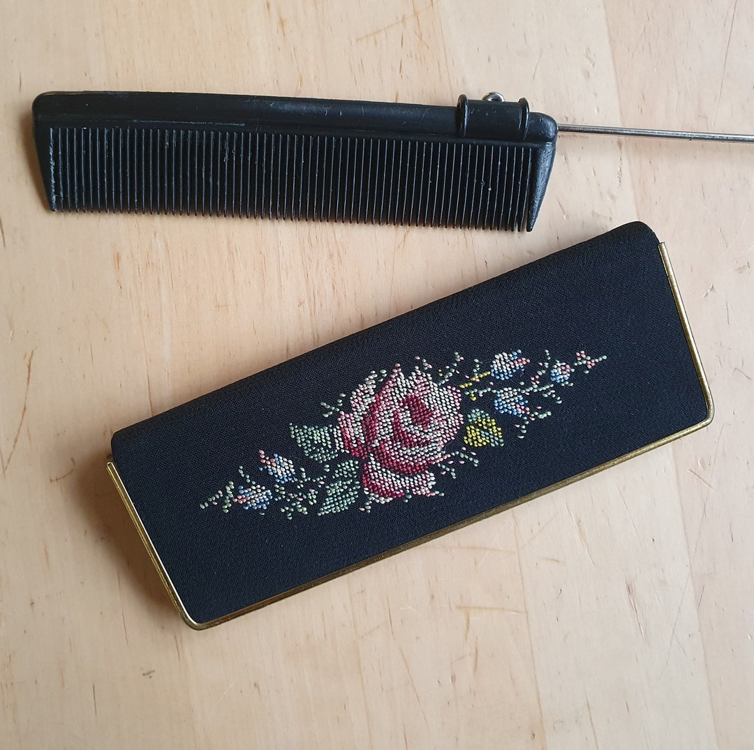 Petit Point Combe Case With Mirror and Retractable Teasing Comb, a ...