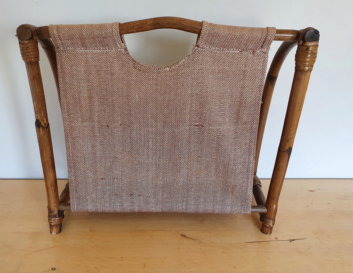 Vintage Newspaper Holder From the 70s Wicker and Canvas - Etsy
