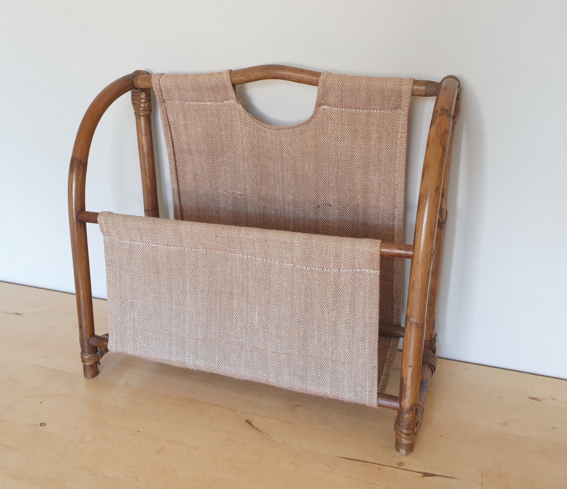 Vintage Newspaper Holder From the 70s Wicker and Canvas - Etsy