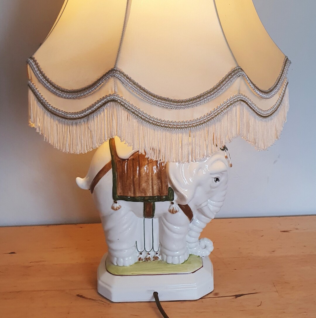 Hollywood Regency Elephant Lamp With Fringed Lampshade, Boudoir Table ...