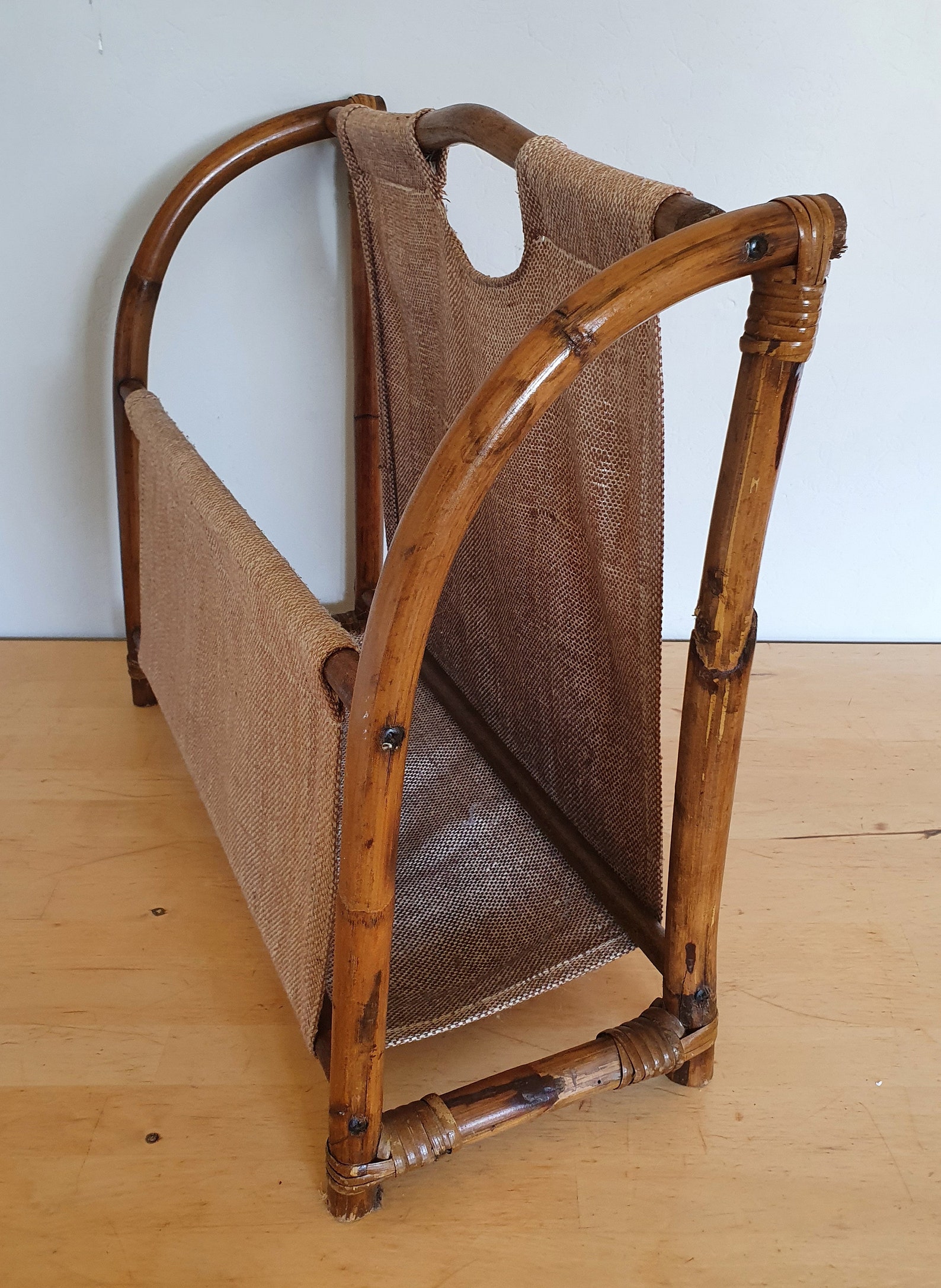 Vintage Newspaper Holder From the 70s Wicker and Canvas - Etsy