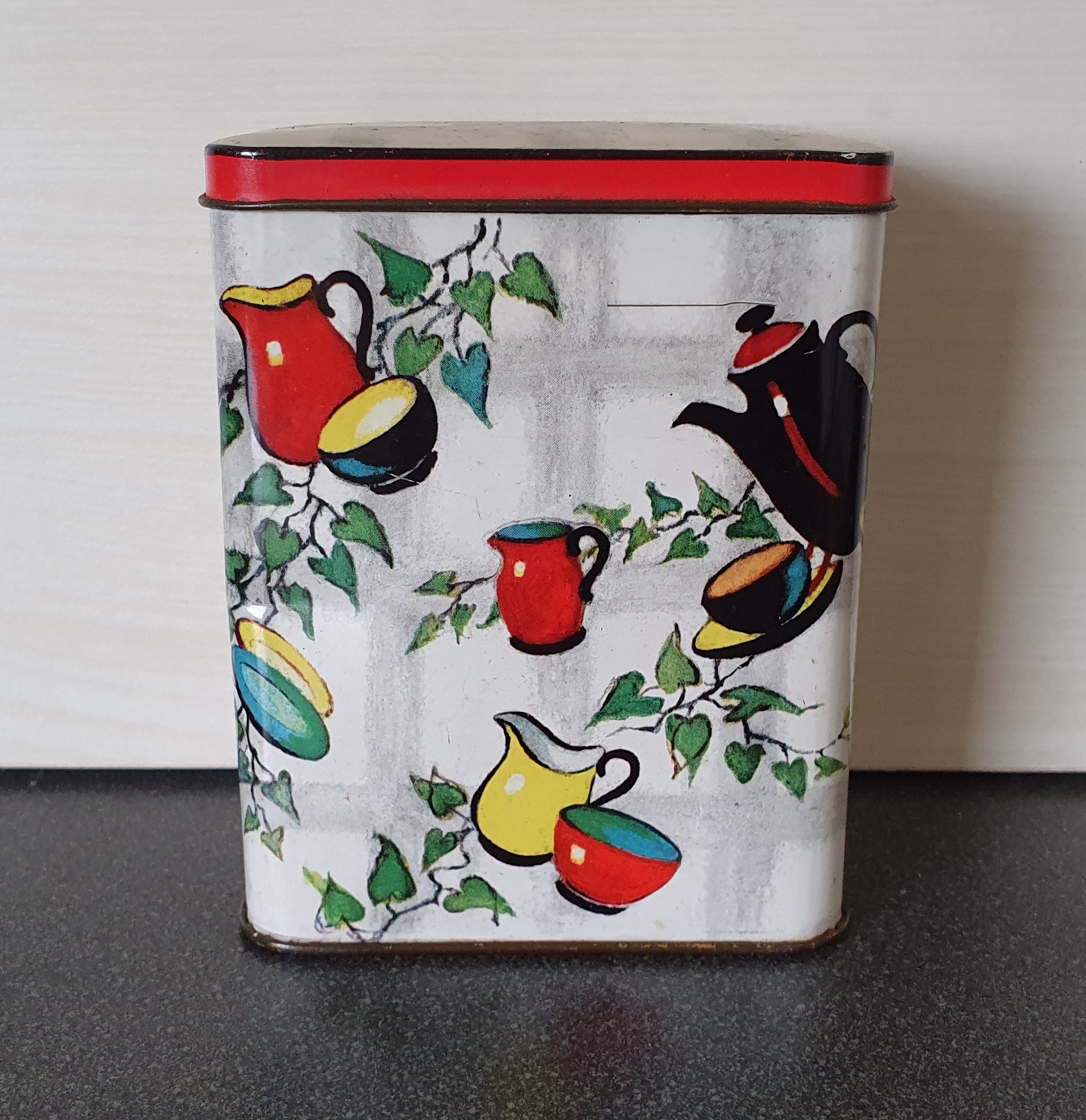 Vintage British Tea Tin Colorful Decoration Against Geometric - Etsy